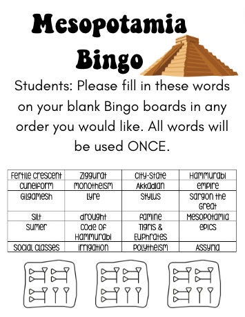 Ancient Mesopotamia Game, Ancient Mesopotamia Review Bingo, Bingo Game ...