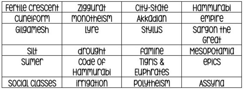 Ancient Mesopotamia Game, Ancient Mesopotamia Review Bingo, Bingo Game ...