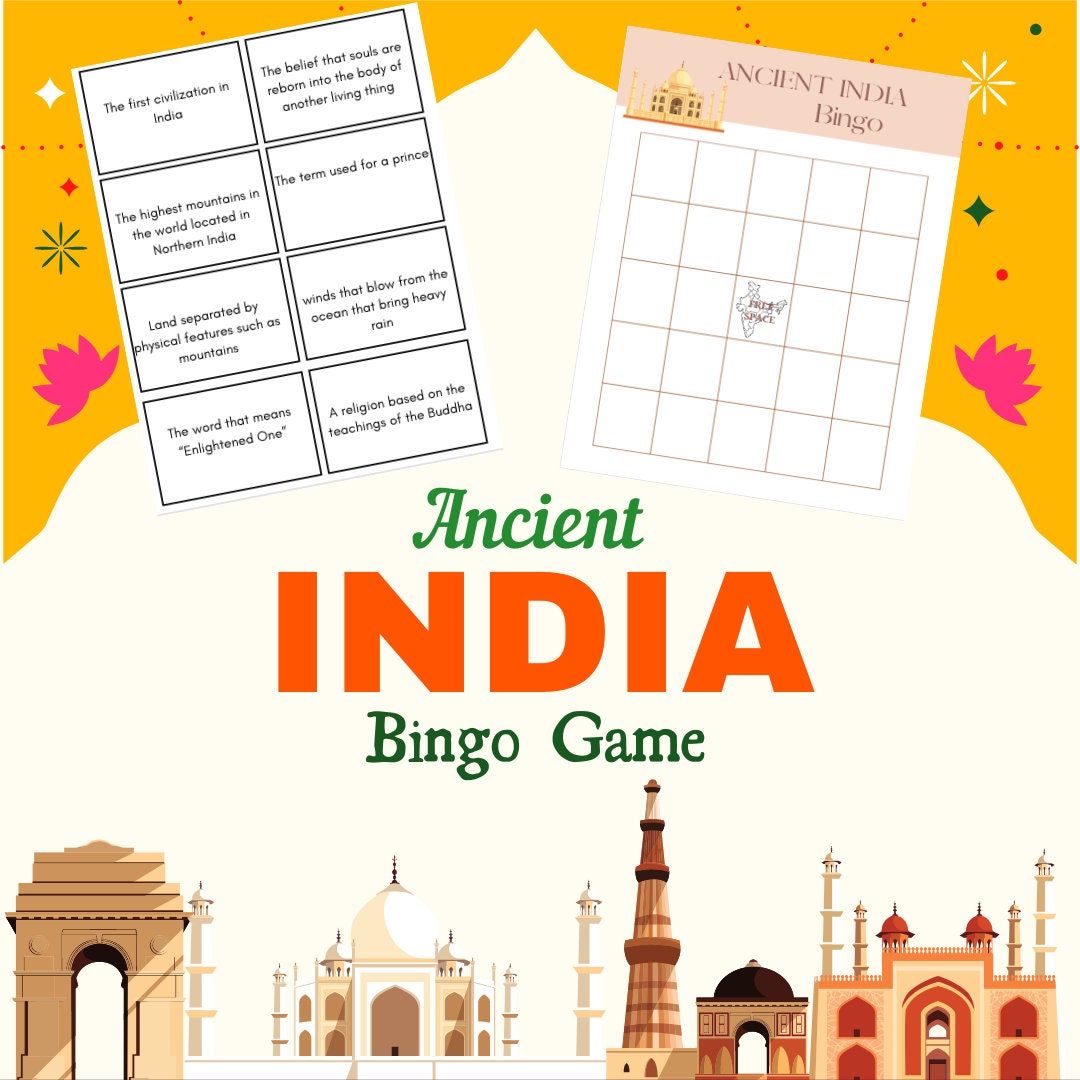 Ancient India Vocabulary Review Game, Ancient India Bingo Game, Bingo ...