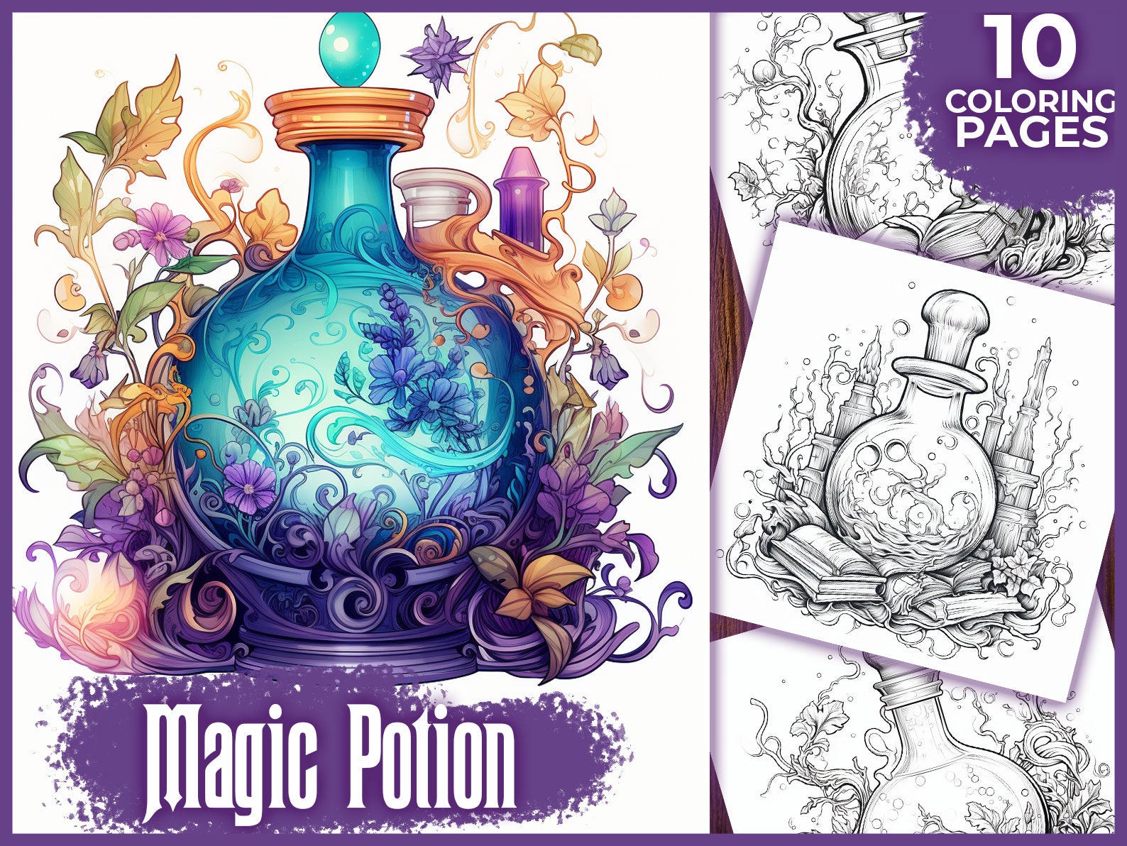 10 Printable Magic Potion Coloring Pages Coloring Book Adults Kids ...
