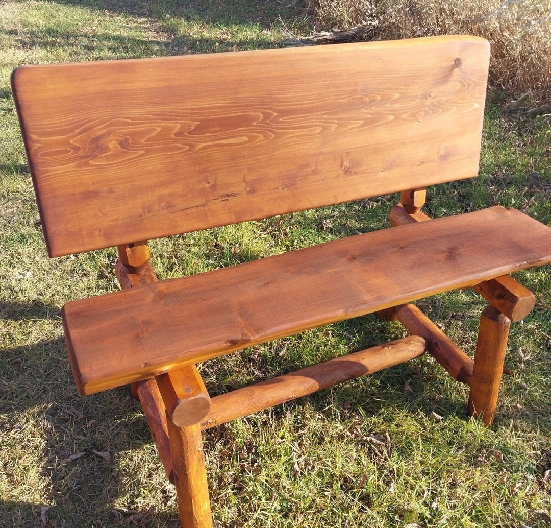 Half Log Bench With Backbench, Rustic, Outdoor, Patio, Wood, Cedar, Outdoor Bench, Garden Bench ...