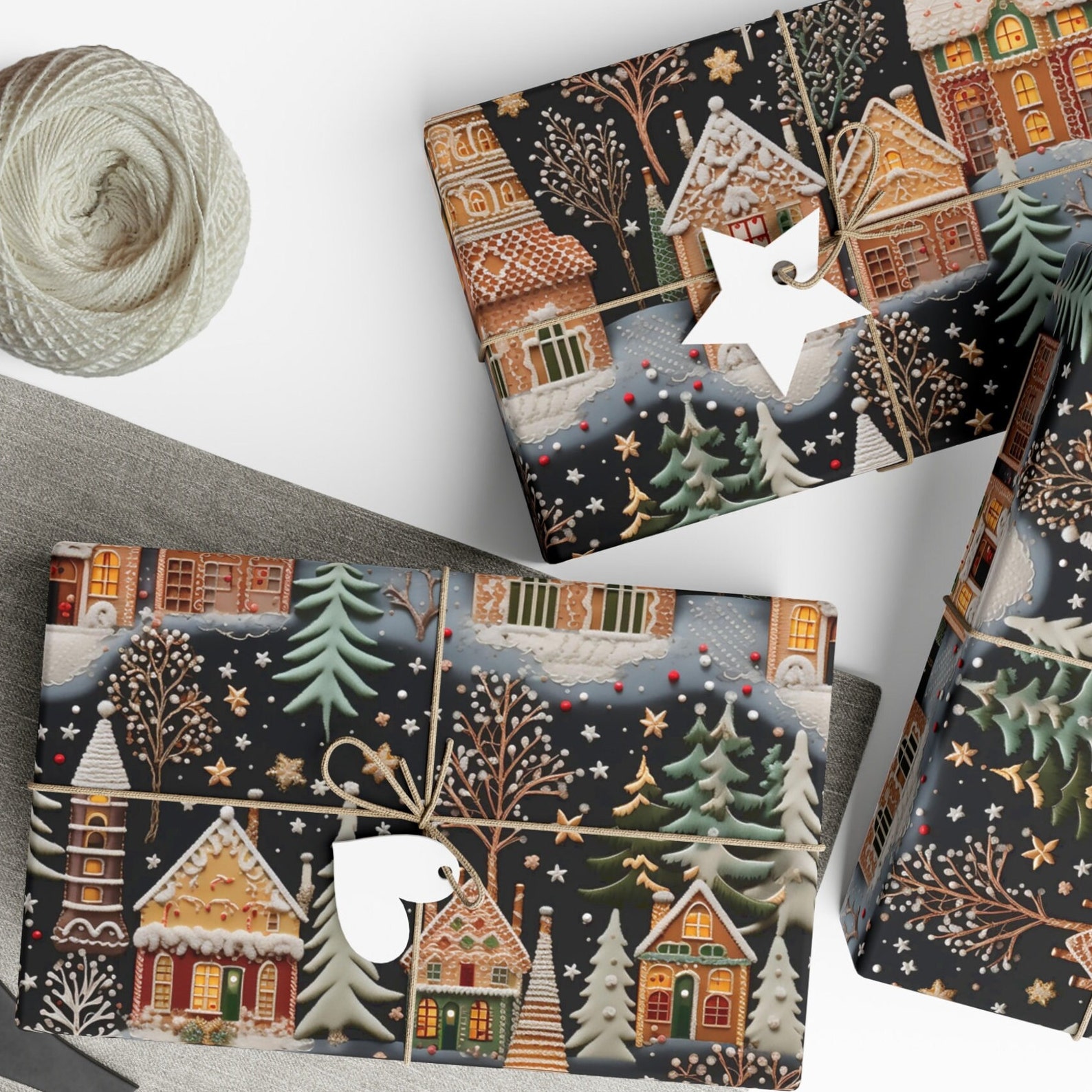 Black Whimsical Winter Wonderland Christmas Wrapping Paper, Gift Wrap ...