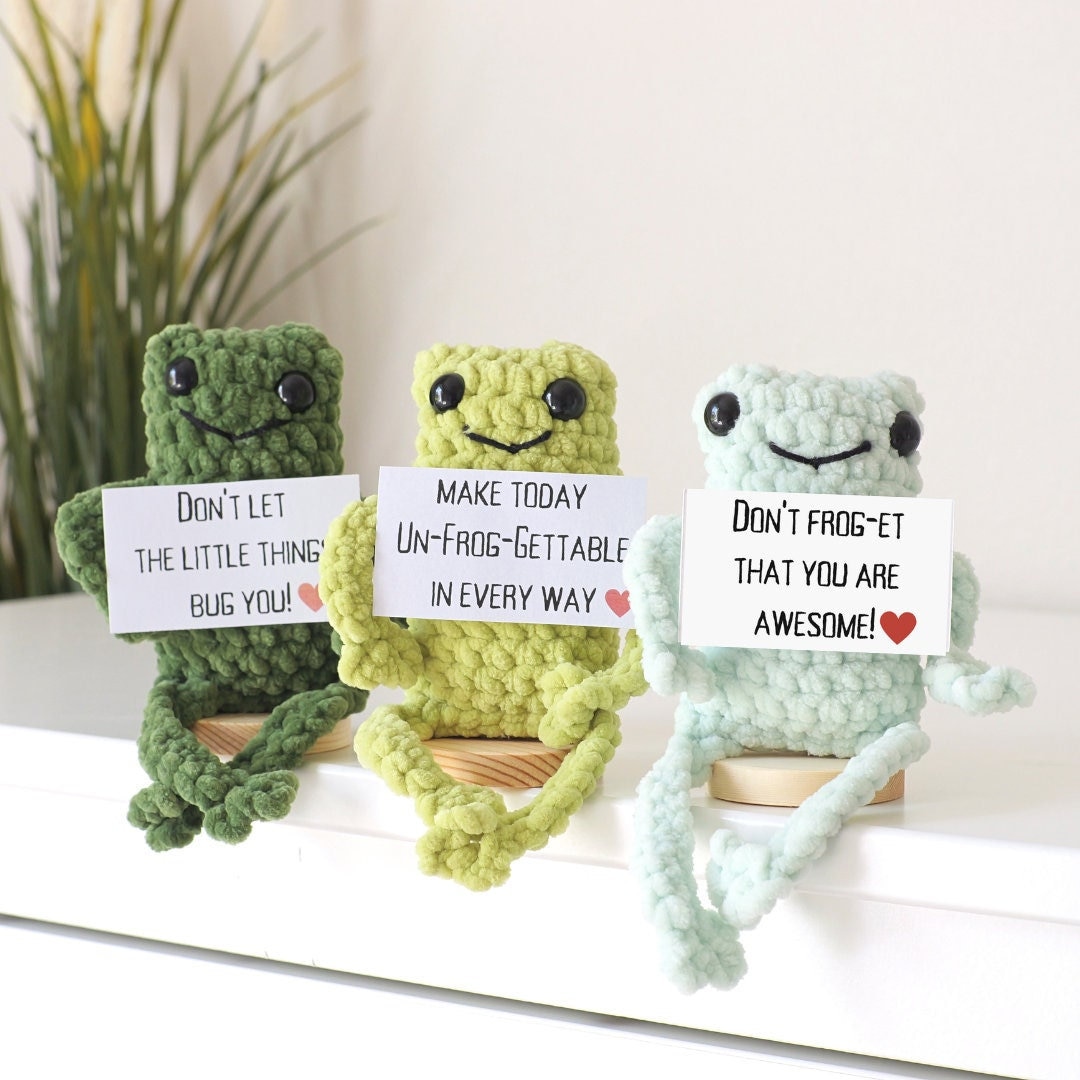 Emotional Support Crochet Frog Animal With Pun Saying, Frog Lover Gift ...