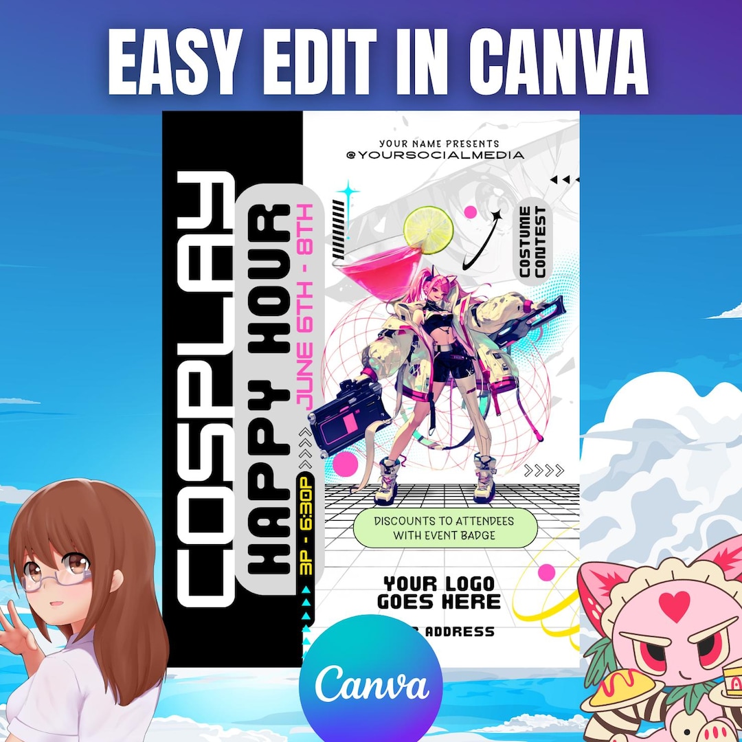 Cosplay Event Flyer Template, Anime Convention, Gaming Poster, Comic ...