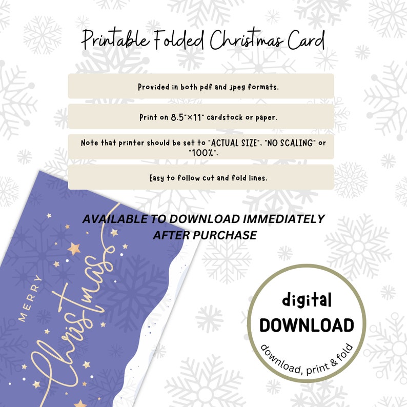 Printable Christmas Card Blue Christmas Card Digital - Etsy