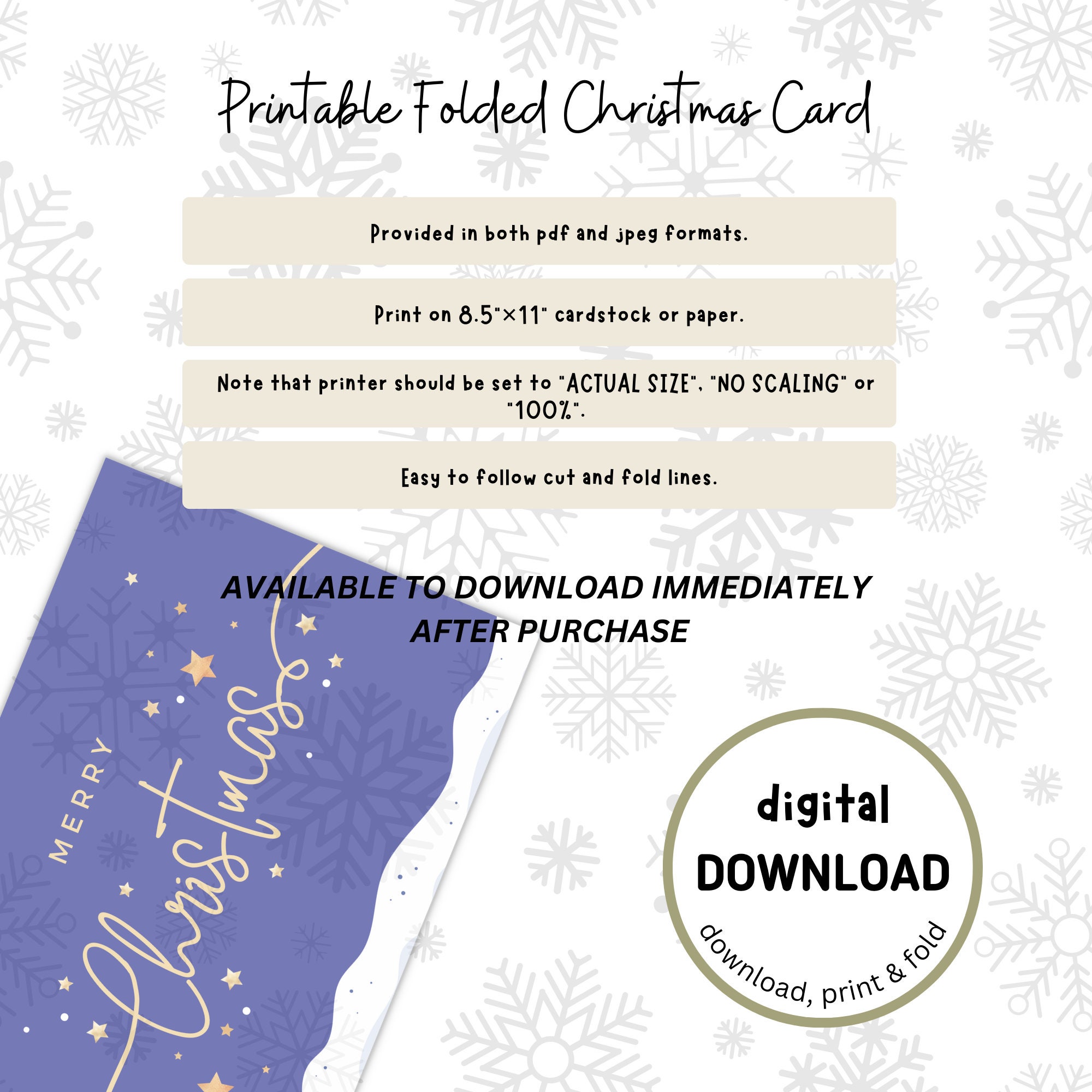 Printable Christmas Card Blue Christmas Card Digital - Etsy