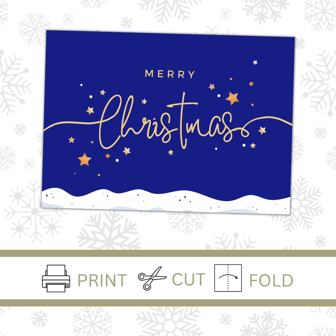 Printable Christmas Card Blue Christmas Card Digital - Etsy