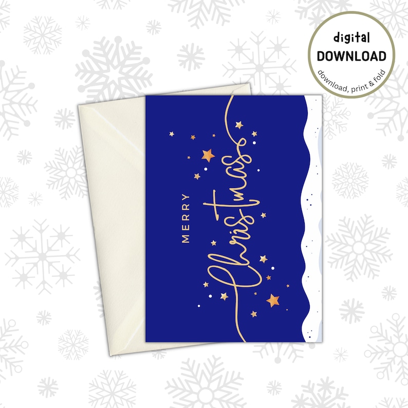 Printable Christmas Card Blue Christmas Card Digital - Etsy