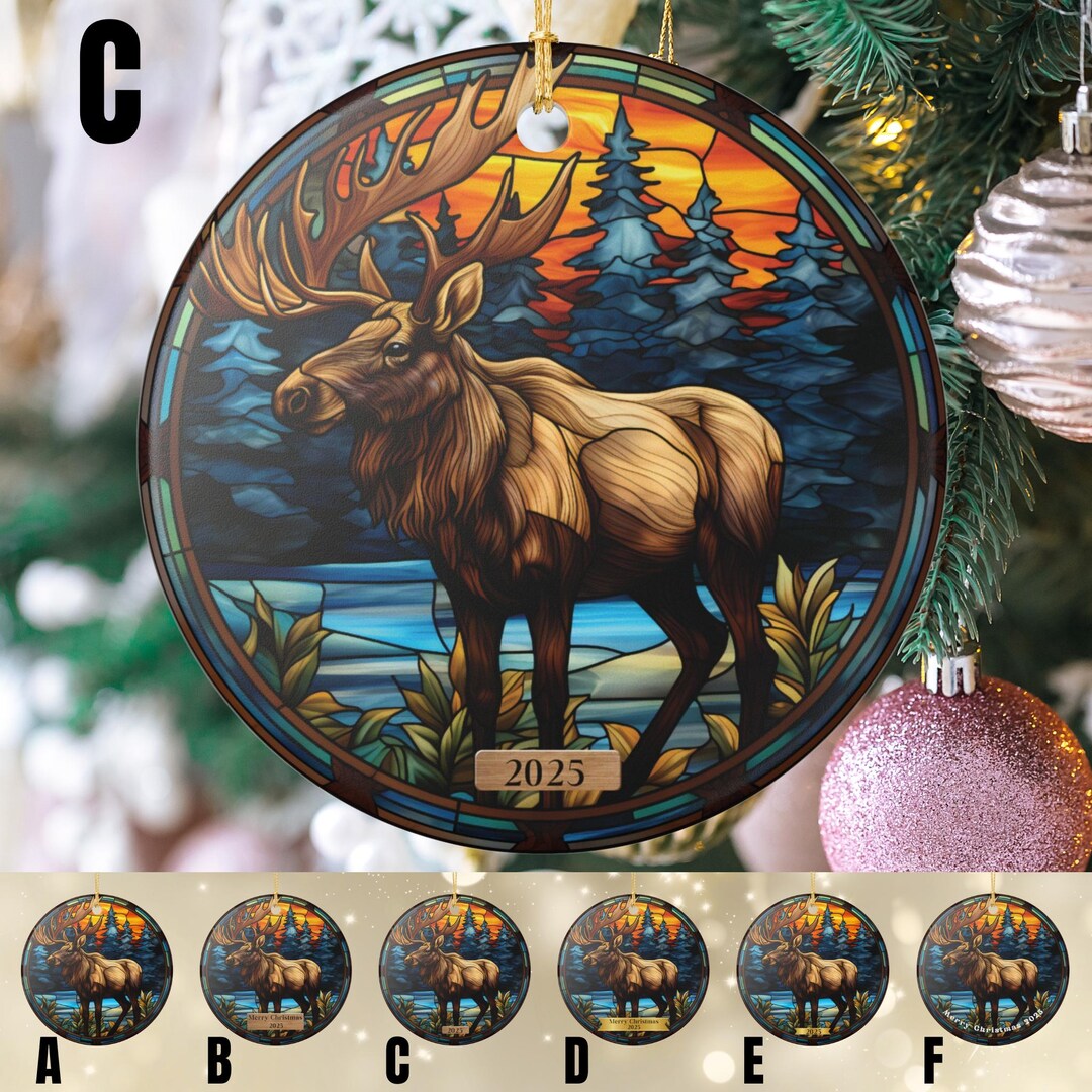 Moose Ornament Stained Glass, Christmas 2025 Ornament Faux Stained ...
