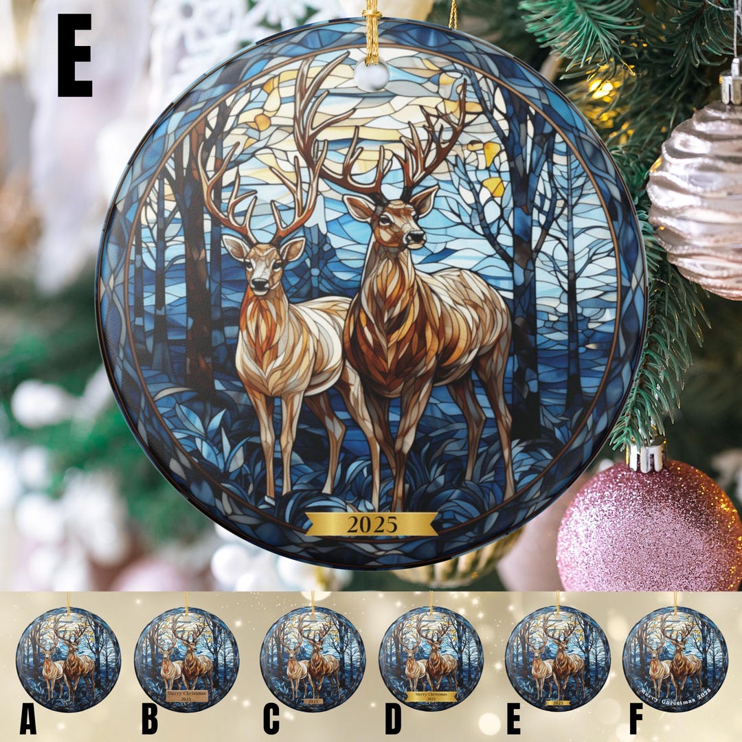 Faux Stained Glass Deer Christmas 2025 Ornament, Gift for Hunter ...