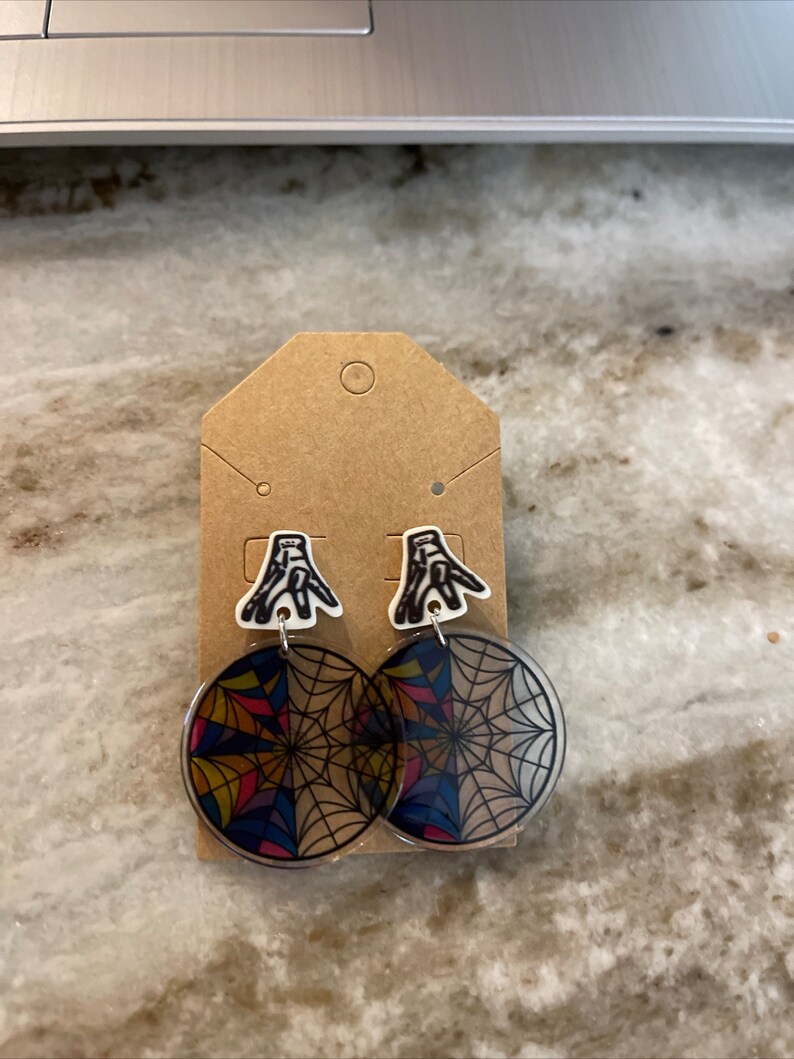 Wednesday Addams Stained Glass Thing Hand Earrings Nevermore Jewelry ...