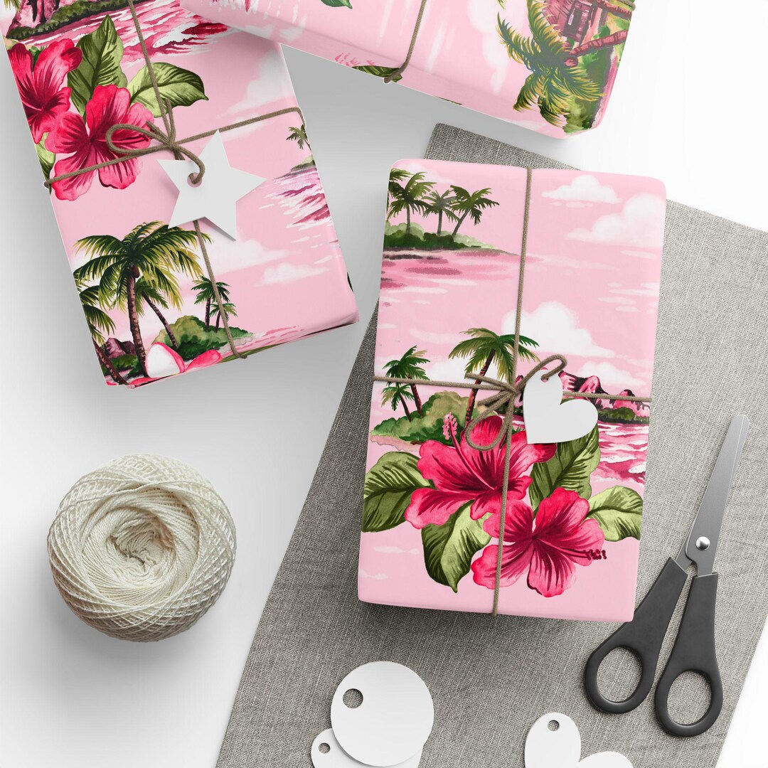 Vintage Tropical Wrapping Papers Hawaiian Beach Theme, Floral Gift Wrap ...