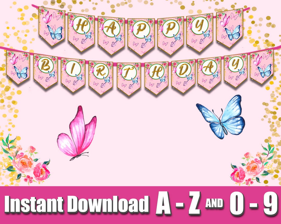 Butterfly Banner Digital Download Instant Download Pennant Butterfly ...