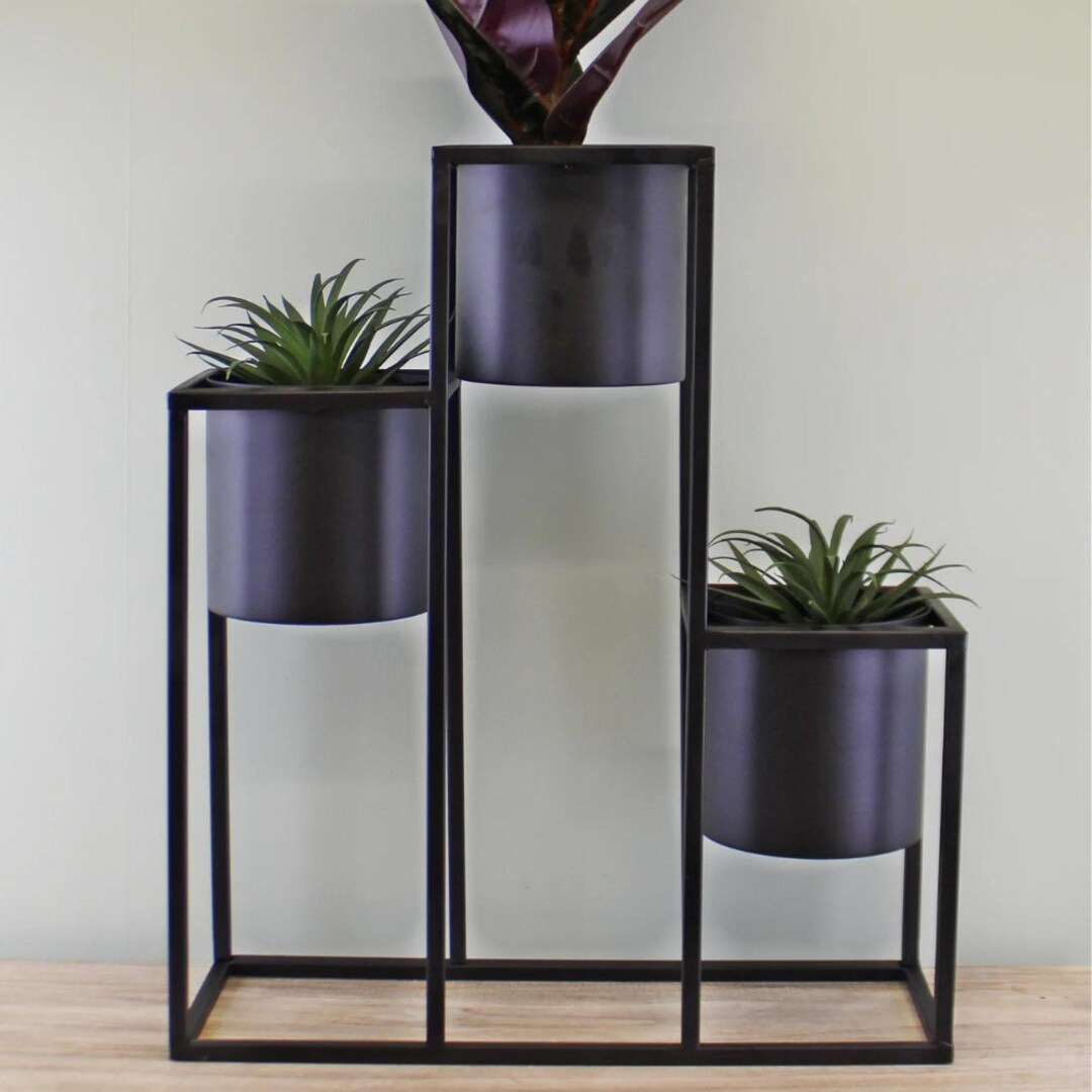 Planter Triple Black Metal Planter Indoor Planter Outdoor Planter - Etsy