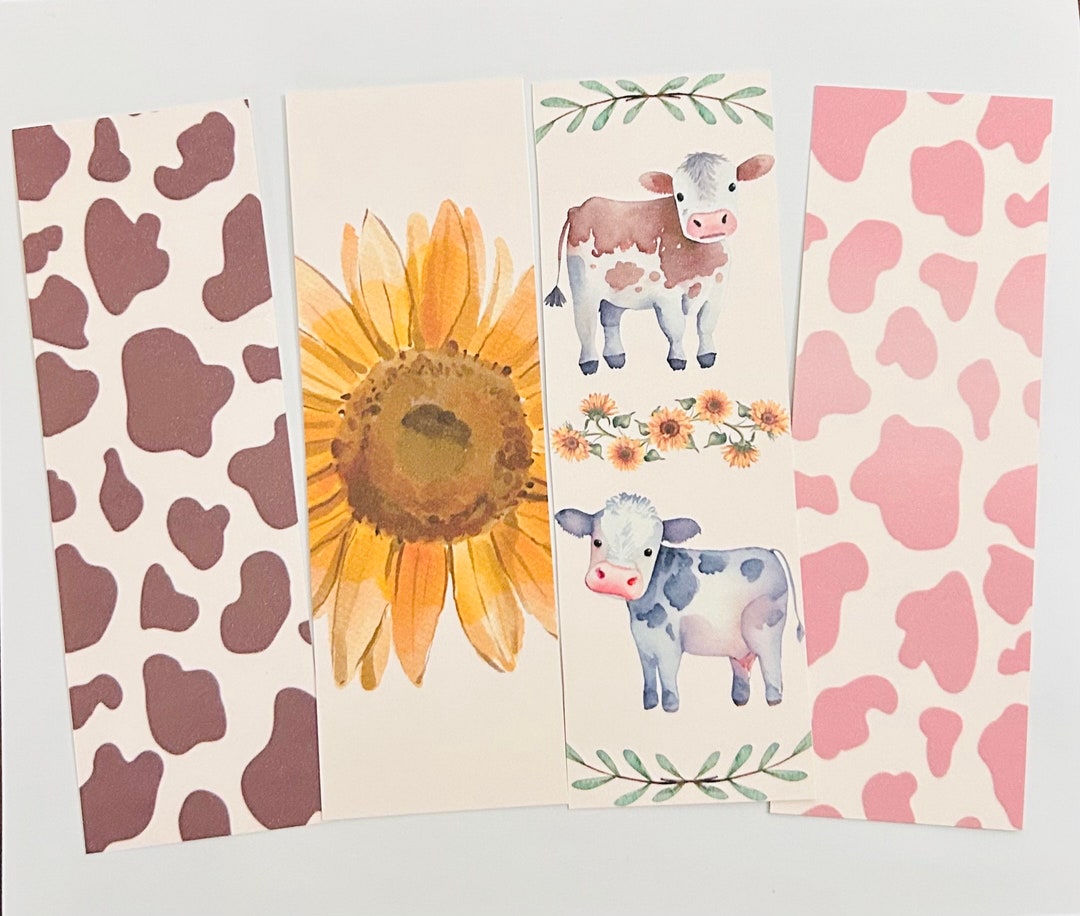 Cow Bookmarks Cow Print Bookmarks Sunflower Bookmark Bookmarks Set - Etsy
