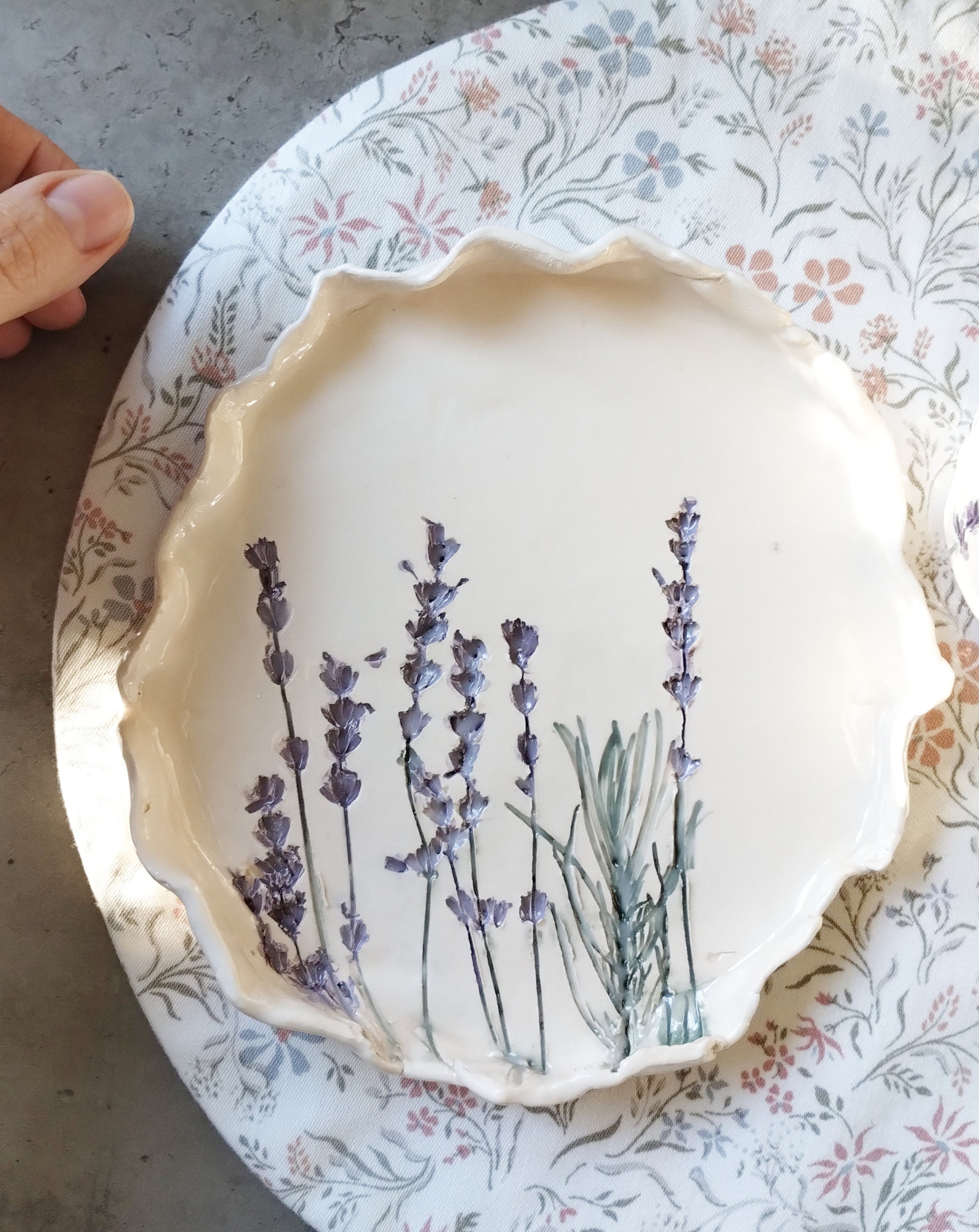 Ceramic Cup and Plate With Lavender Imprint. Pottery Lavender Set. - Etsy
