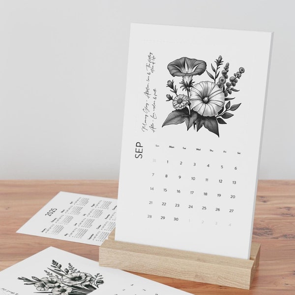 Monthly Birth Flower Sunday Start Vertical Desk Calendar 2025 With ...