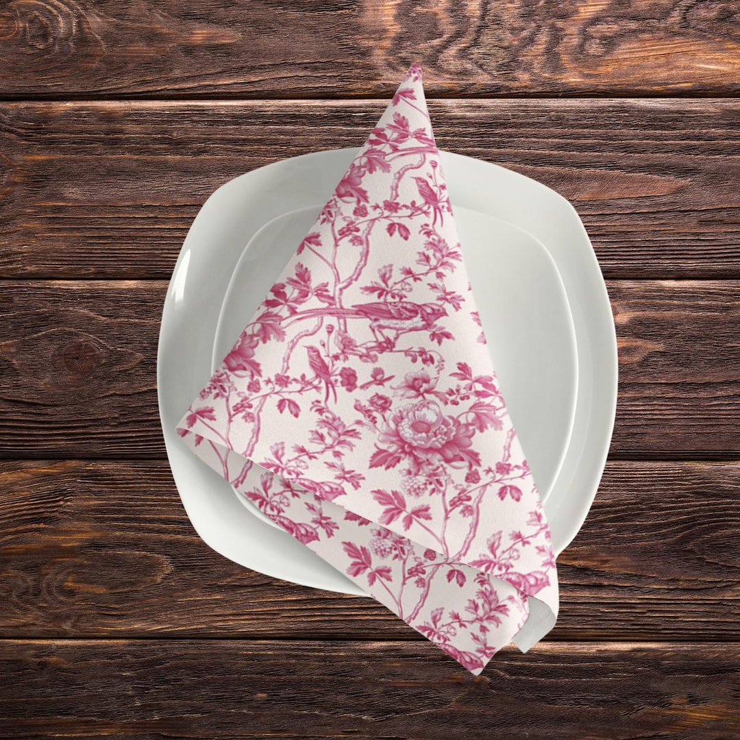 Cotton Cloth Napkins - Pink Chinoiserie Toile Bird Foliage Vintage ...