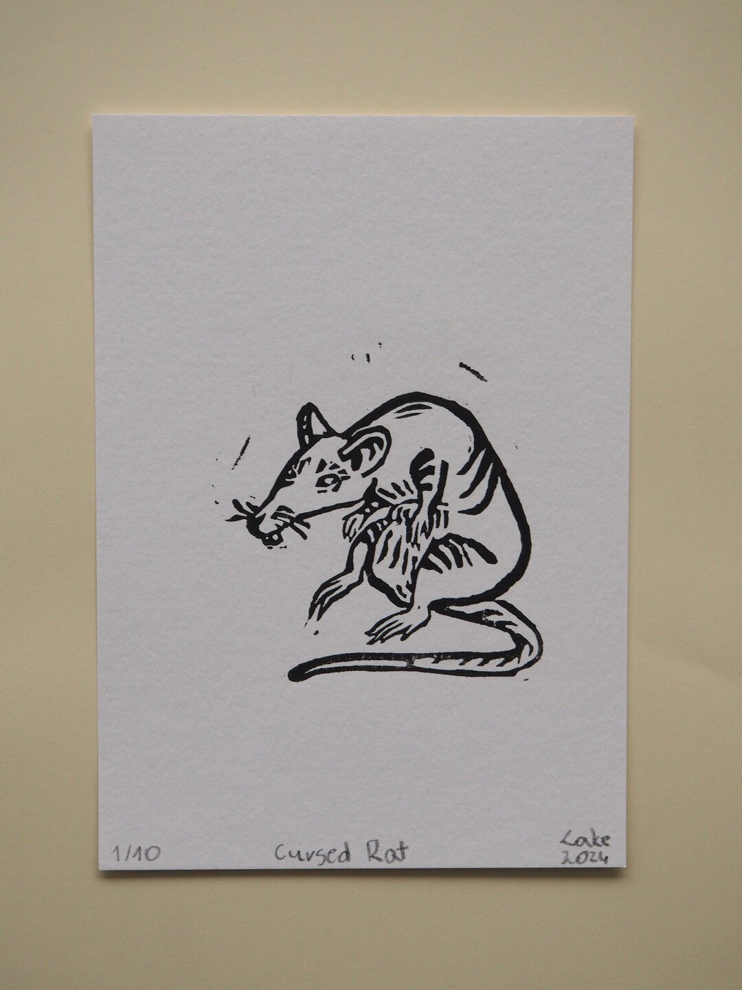 Cursed Rat in Black Linocut Print | Unique Original Handmade Artwork - Etsy