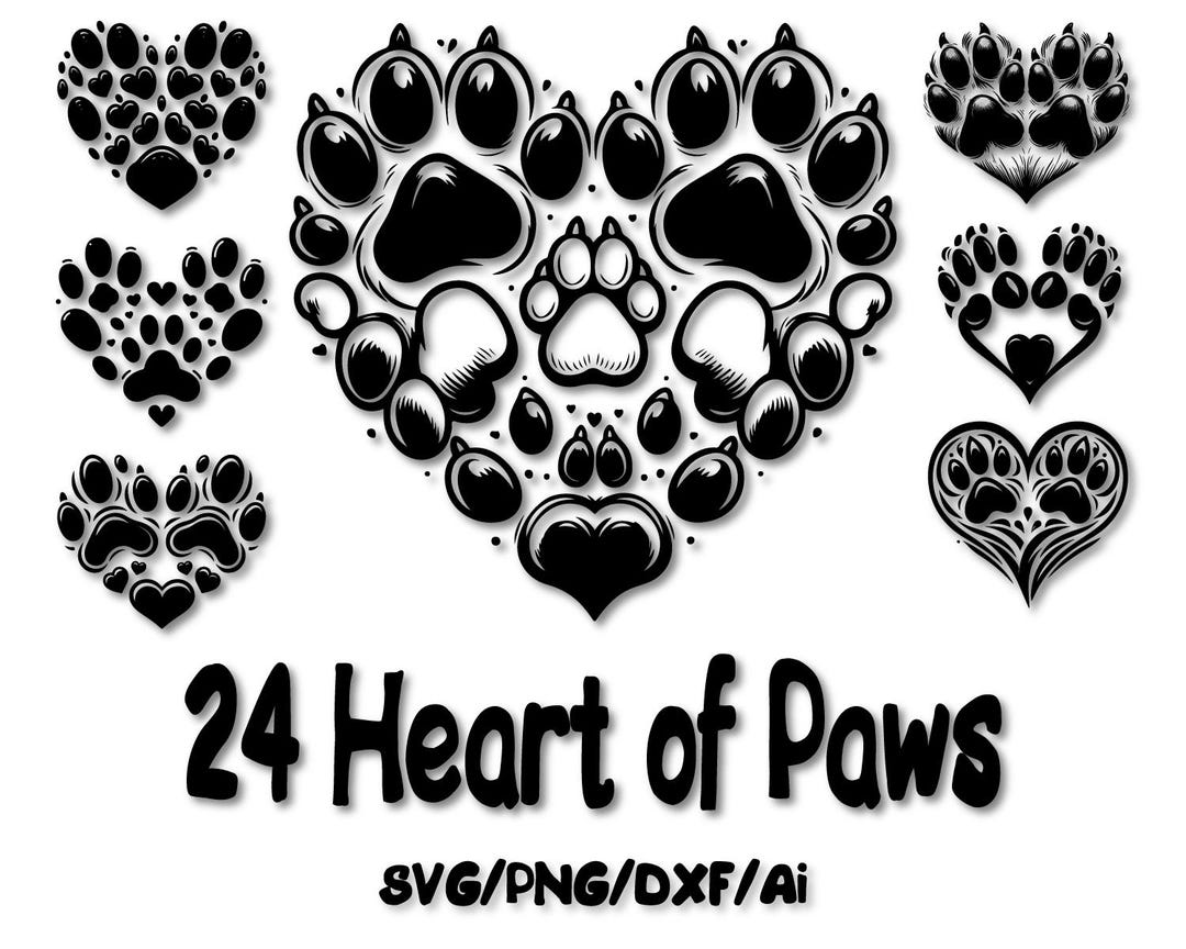 24 Pfoten Herz svg Bundle, Pfote Herz svg, Hundepfoten svg, Pfote svg ...