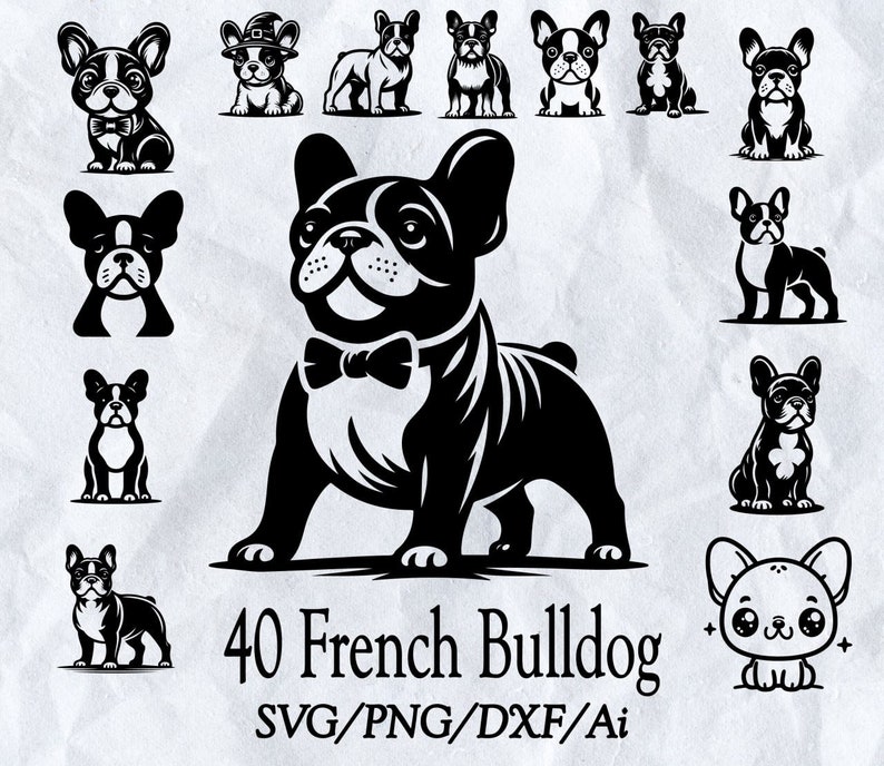 40 French Bulldog SVG Bundle 180 Cut Files Cute Frenchie Art Pet SVG ...