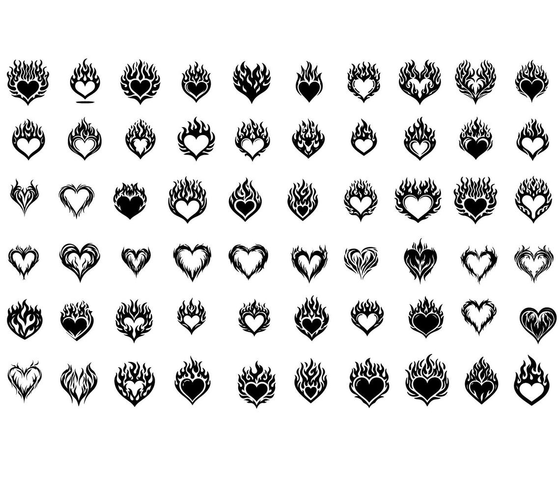 60 Flame Heart Svg Bundle Png, Fire Heart Svg Png, Flame Heart Clipart ...