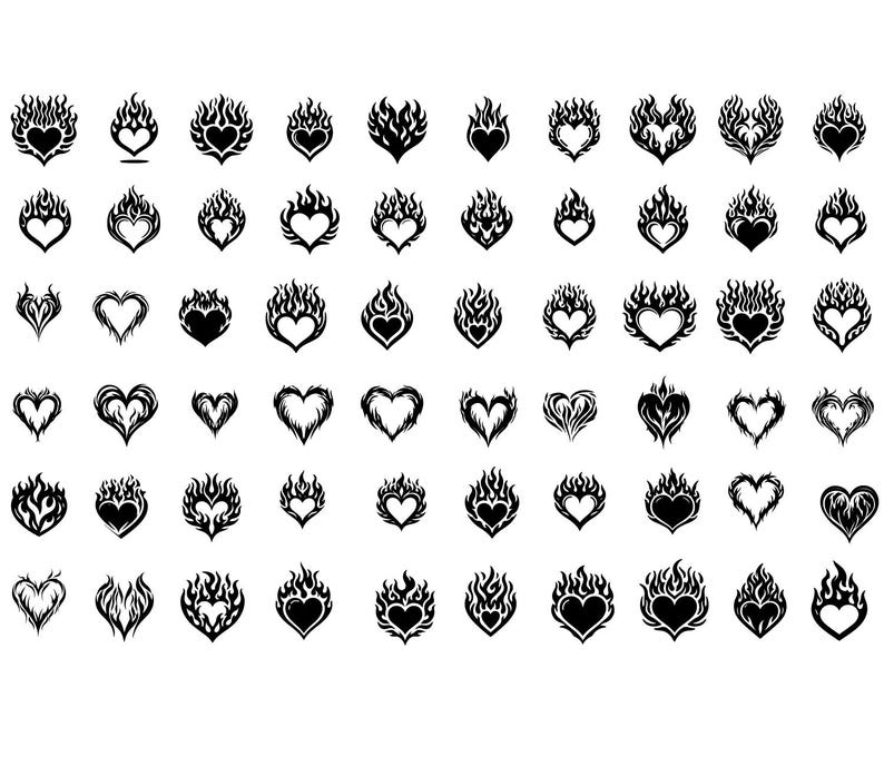 60 Flame Heart Svg Bundle Png, Fire Heart Svg Png, Flame Heart Clipart ...