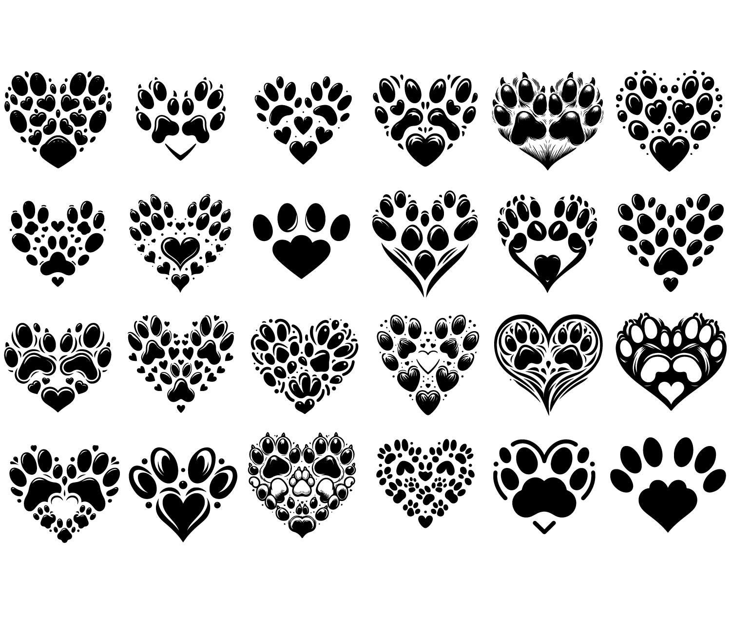 24 Pfoten Herz svg Bundle, Pfote Herz svg, Hundepfoten svg, Pfote svg ...
