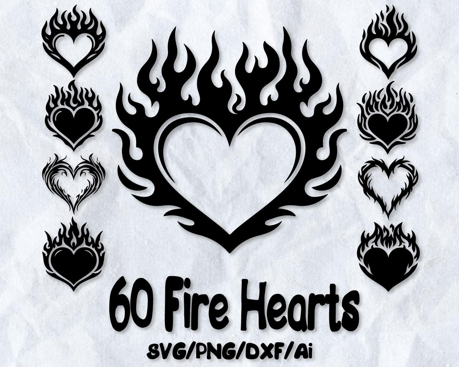 60 Flame Heart Svg Bundle Png, Fire Heart Svg Png, Flame Heart Clipart ...