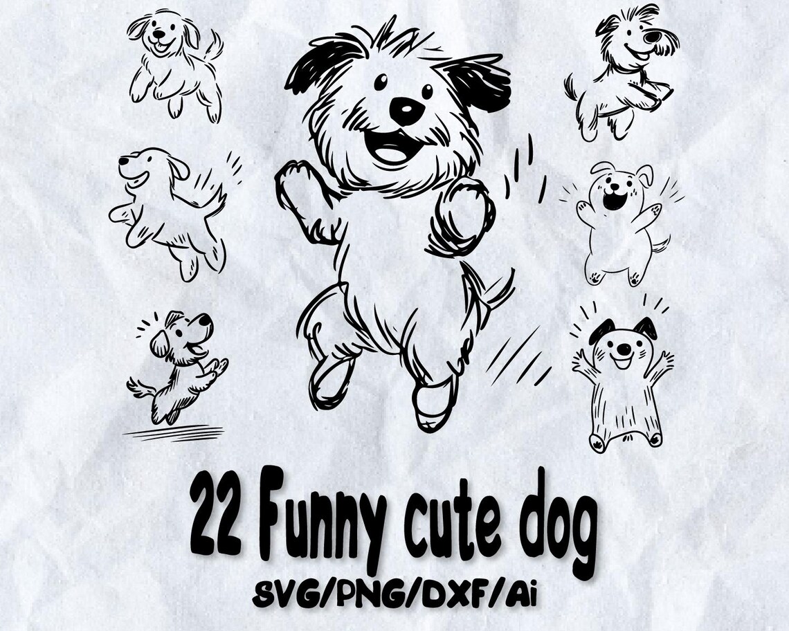Happy Dog SVG Cute Puppy Clipart Playful Cartoon Dog Silhouette Funny ...