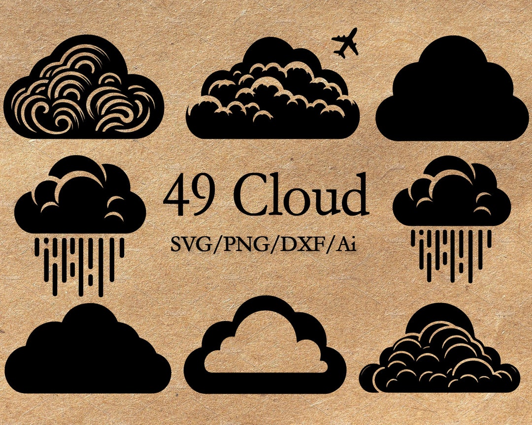 49 Cloud SVG Bundle, Cloud Silhouette, Cloud Shape Vector, Cloud Clip ...