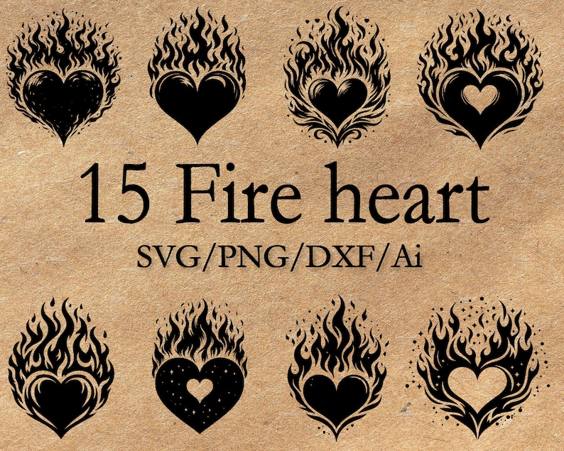Fire Heart SVG Bundle: Flames Clipart (digital Download) - Etsy