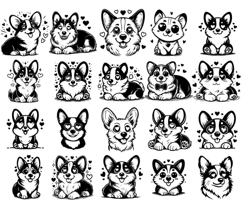 20 Corgi SVG, Dog Clipart, Corgi PNG, Moth SVG Bundle, Corgi Line ...
