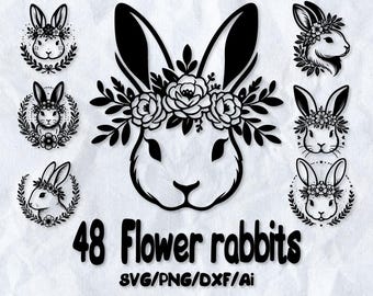 Floral Bunny SVG/ Easter Bunny SVG/ Happy Easter Svg/ Spring Svg ...