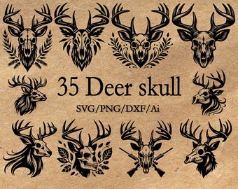 54 Deer Skull Designs SVG & PNG Bundle Laser Engraving or Print ...