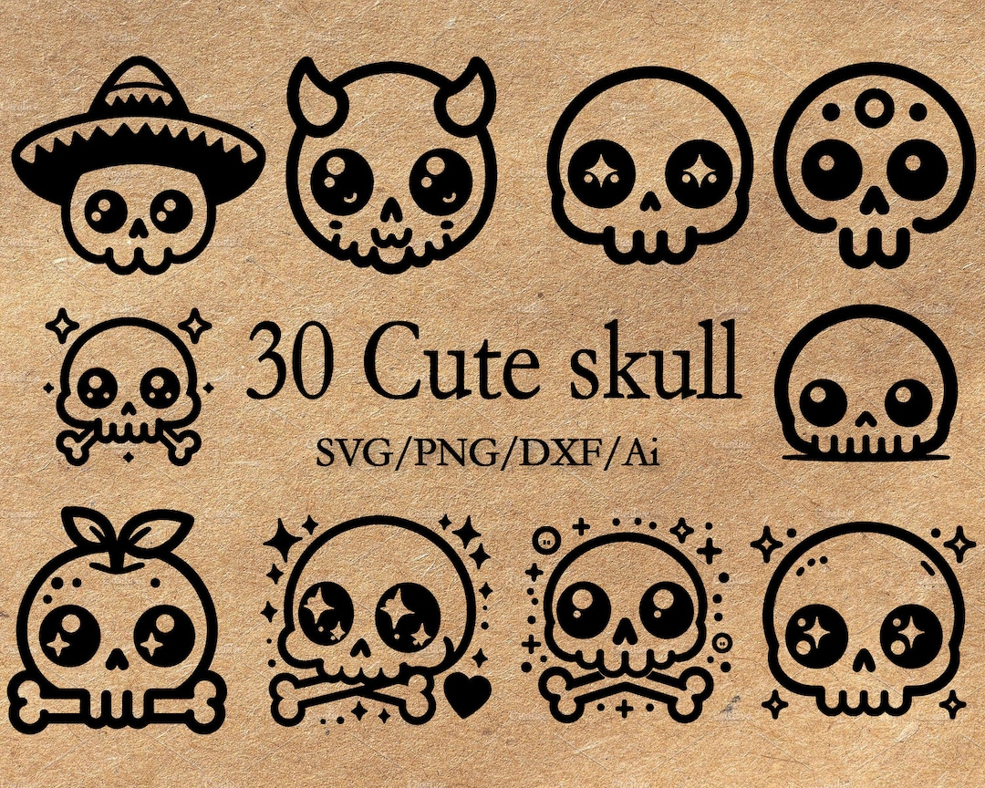 30 Cute Skull Svg Bundle, Skull Clipart, Kawaii Skull Svg, Funny Skull ...