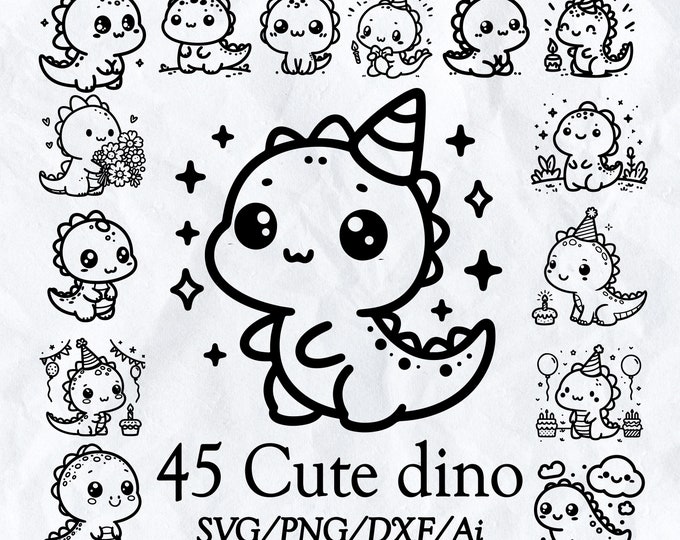 45 Cute Dino Svg Bundle | Dinosaur Clipart Png | Dinosaur Silhouette ...