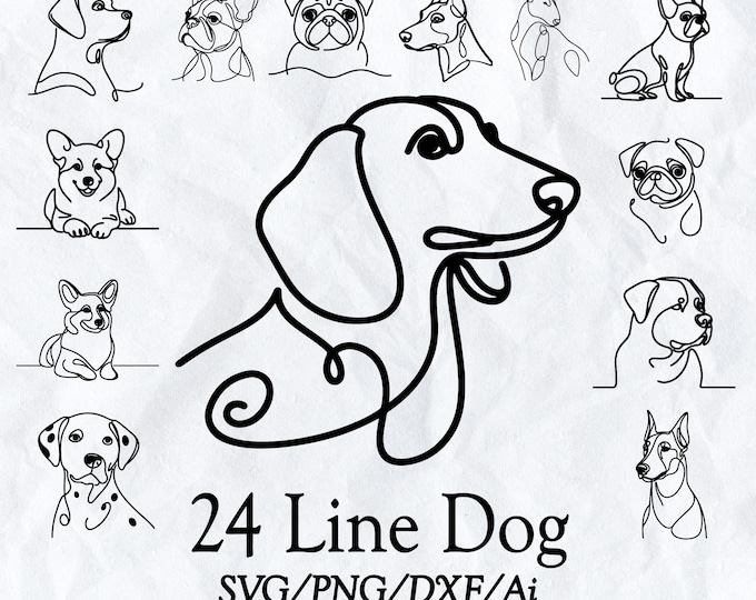 One Line Drawing, Dog Svg, Dog Breed Svg, Svg Bundle, Dog Line Art, Dog ...