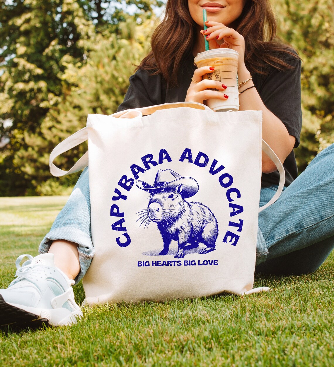 Retro Capybara Tote Bag for Capybara Enthusiast Animal Awareness ...