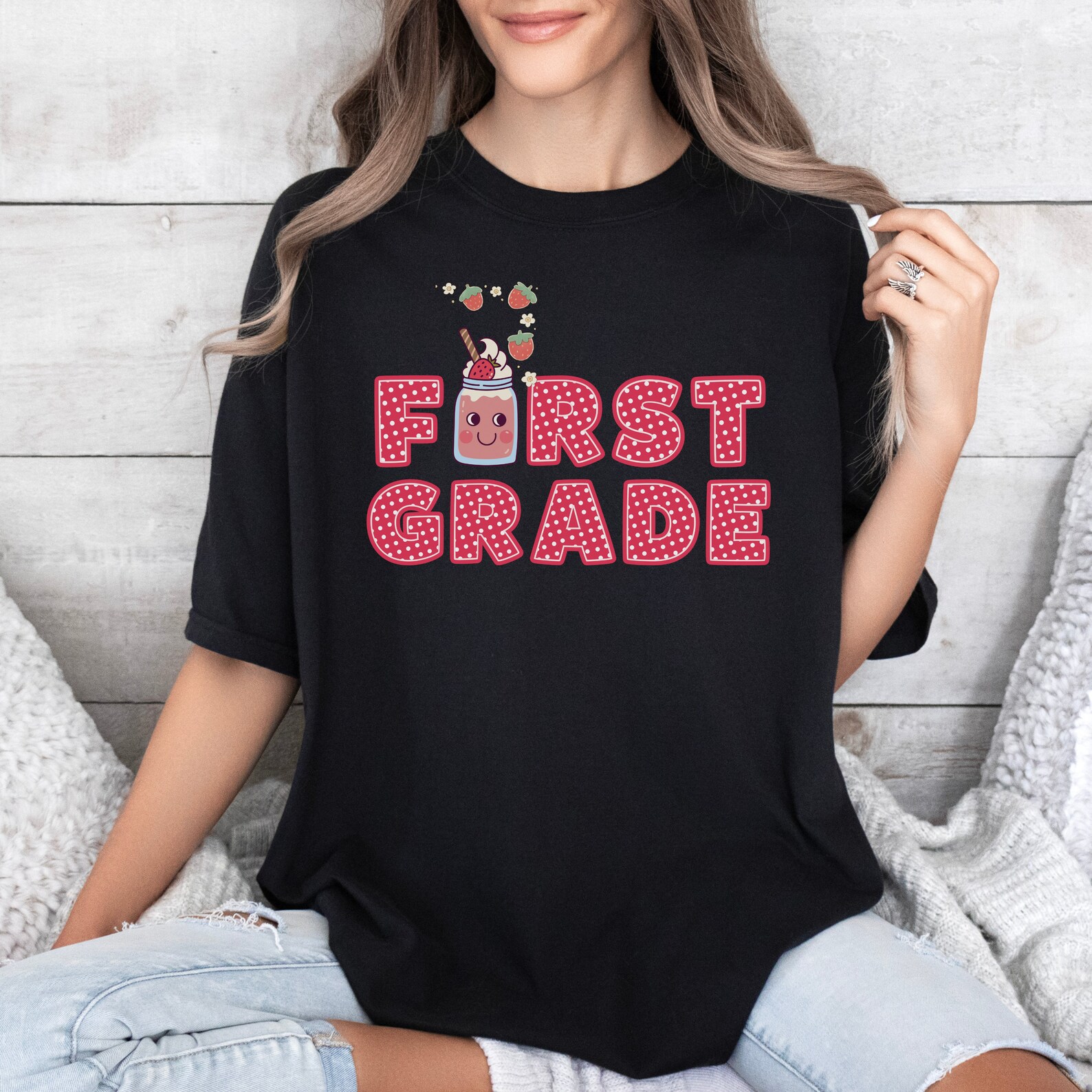 Strawberry First Grade Teacher Shirt, Strawberry Lover Teacher Tshirt ...
