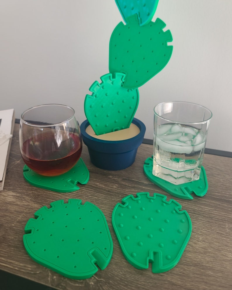 Cactus Coaster Set Interlocking Prickly Pear Plant Cute Fun Home Decor ...