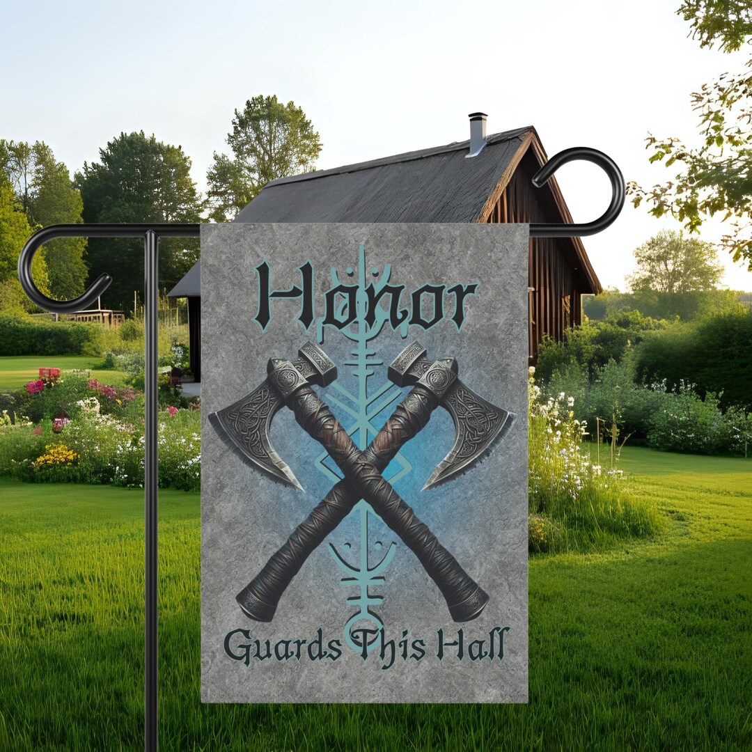 Honor Guards This Hall Viking Garden Flag | Gothic Norse Crossed Axes ...
