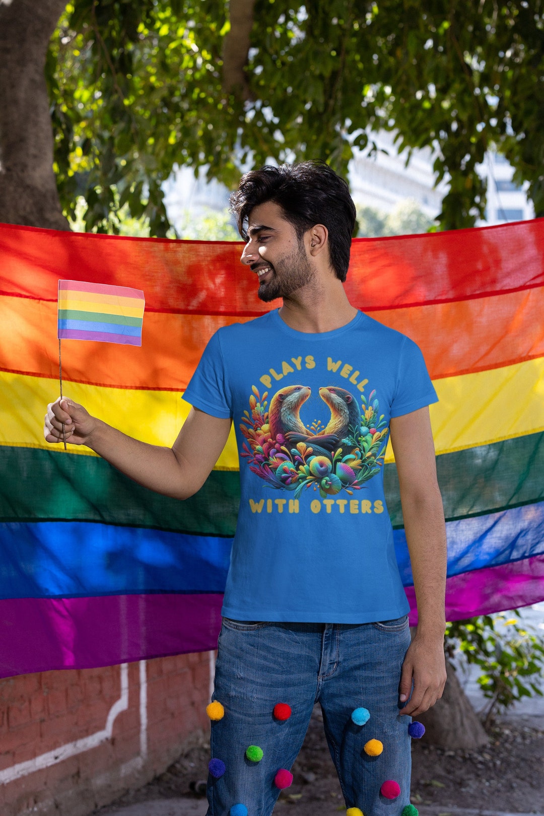 Otter Pride Gay Love T-shirt LGBTQ Rainbow Heart Tee Playful Otter Top ...