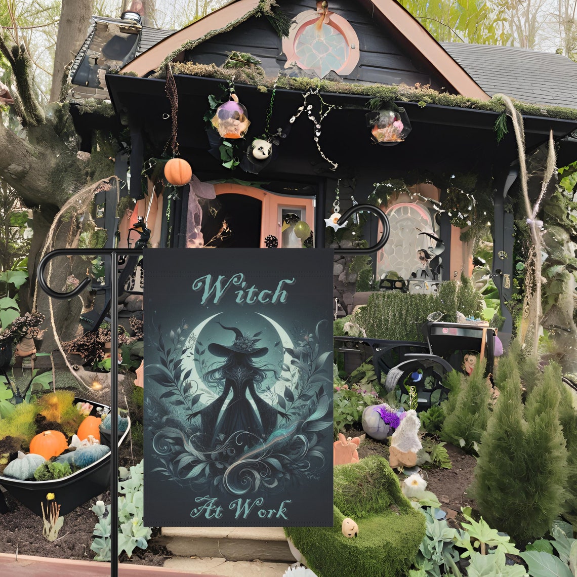 Whimsigoth "witch at Work" Garden Flag | Enchanted Garden Decor ...