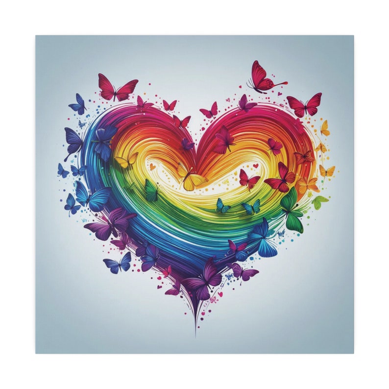 Pride Heart Butterflies Canvas Print LGBTQ Pride Wall Art Gay Pride Decor Rainbow Heart ...