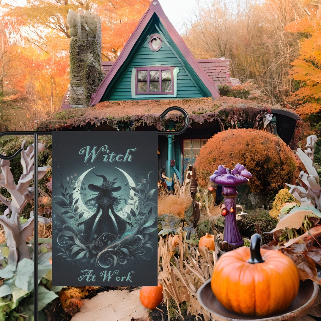 Whimsigoth "witch at Work" Garden Flag | Enchanted Garden Decor ...