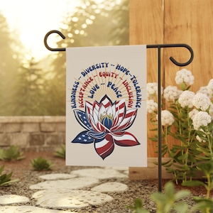 Inspirational Lotus Flower Garden Flag - Patriotic American Flag Colors ...