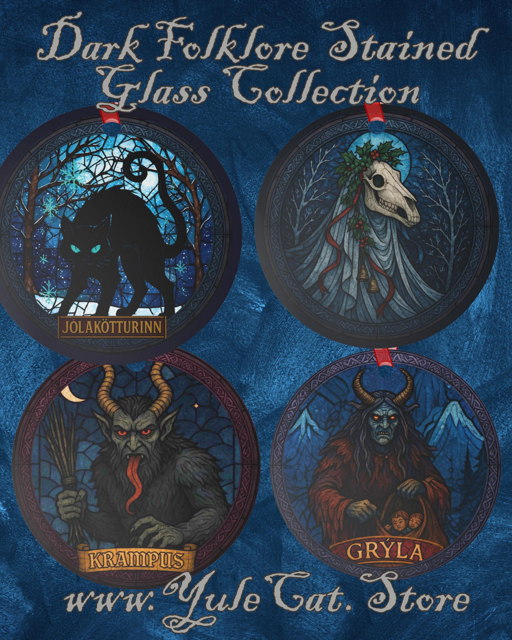 Mari Lwyd Stained Glass Design, Whimsigoth Pagan, Dark Folklore, Witchy ...