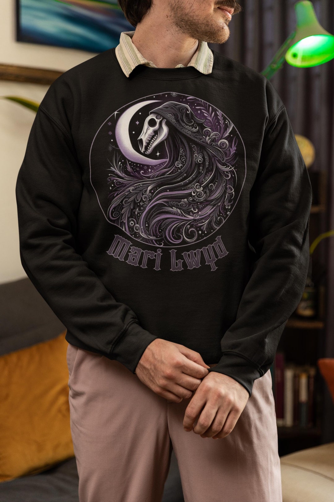 Welsh Mari Lwyd Yuletide Sweatshirt, Whimsigoth, Dark Fantasy Crewneck ...