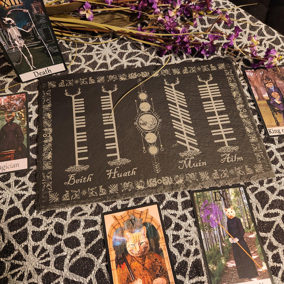 Black Slate Plate With Ogham Aicme Runes Sacred Celtic Decor Rune ...